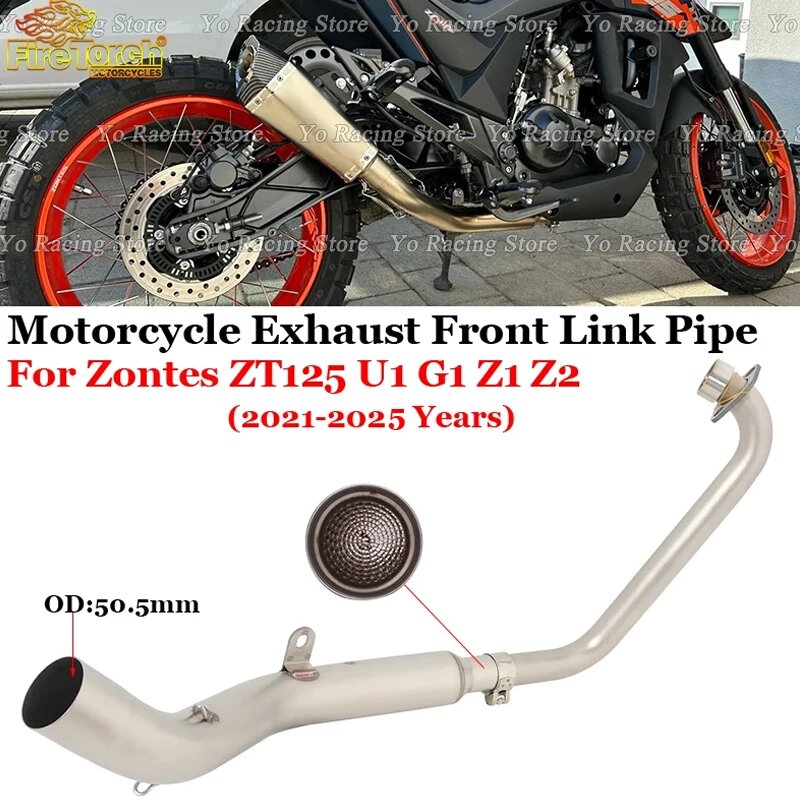 Надевается для Zontes ZT125 U1 zt125 G1 GK125 GK 125 Z1 Z2 2021-2020, система глушителя выхлопной системы мотоцикла, передняя труба MId Link 51 мм