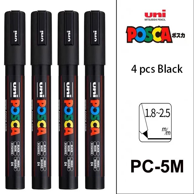 Набор маркеров UNI POSCA PC-1M/3M/5M Черный, PC-5M Black
