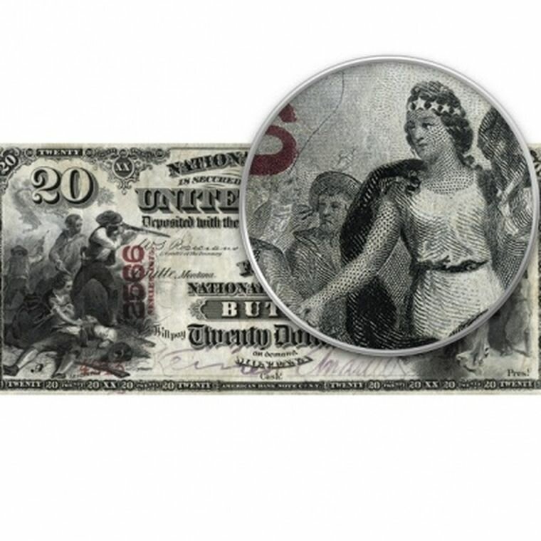 20 долларов 1889 США город Бьютт, сувенирная