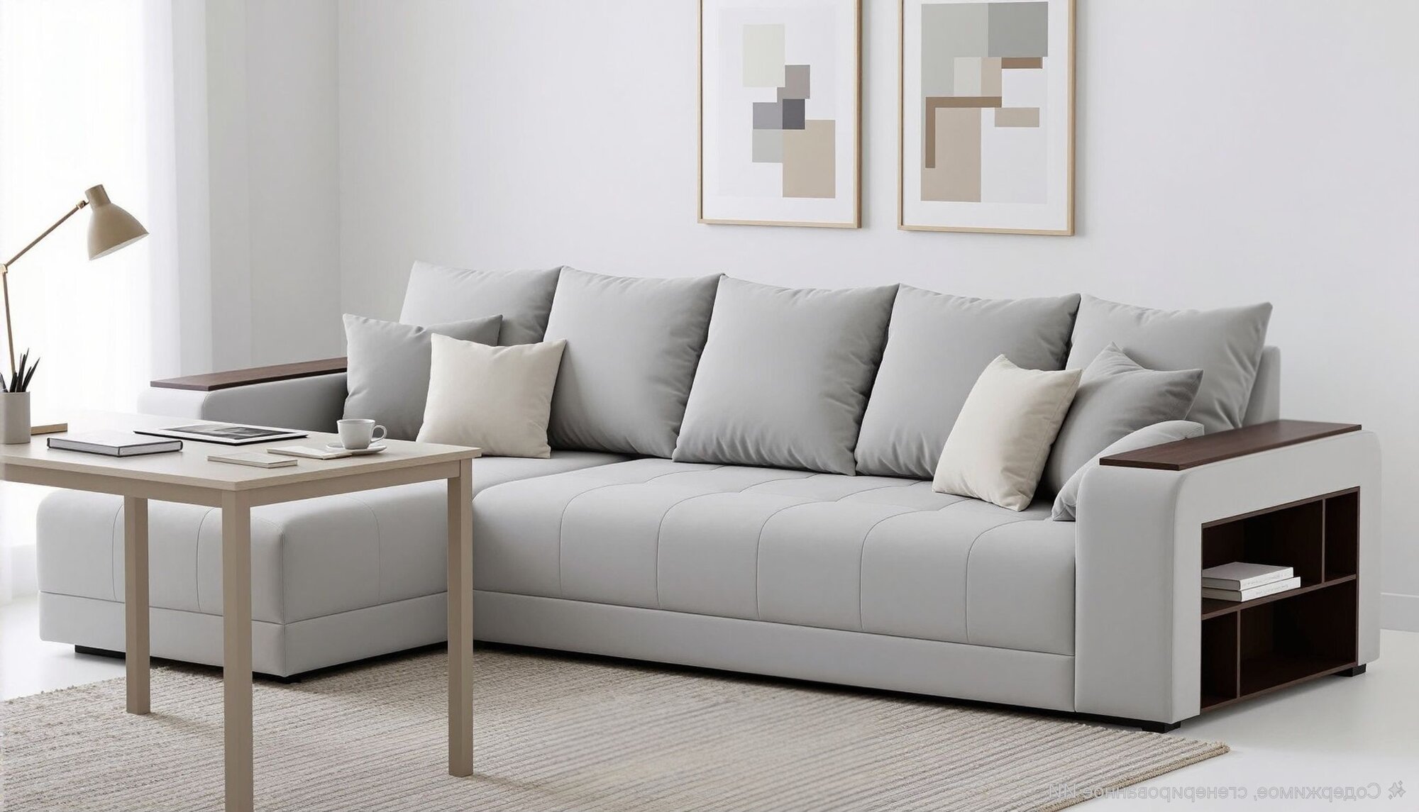 Диван угловой Дубай, 300х160х85см, наполнитель пружинный блок, ящик для белья, левый угол, Ultra smoke