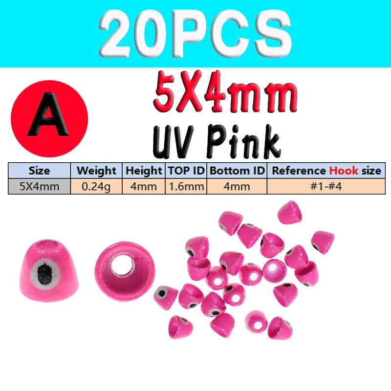 20шт UV Pink 5x4mm конусные головки для мушек #1-#4