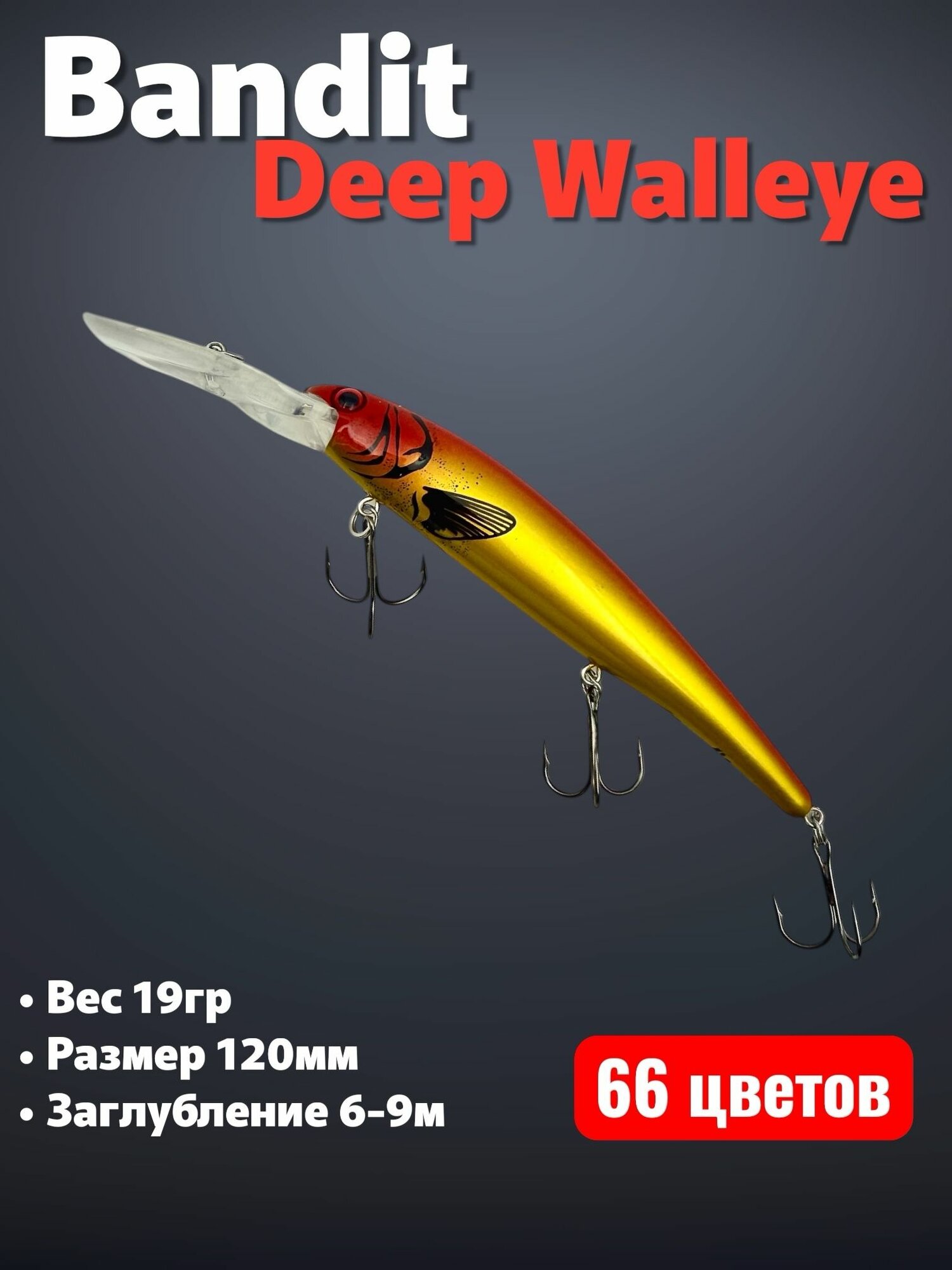 Воблер Bandit Deep Walleye 6-9м 120мм, воблер для троллинга