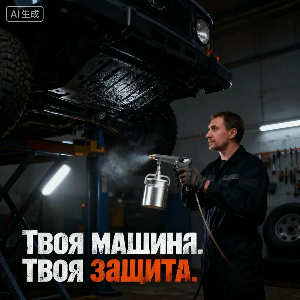 Пневматический пистолет-распылитель для антикора и антигравия, с нижним бачком 1000 мл, регулятором давления и шлангами