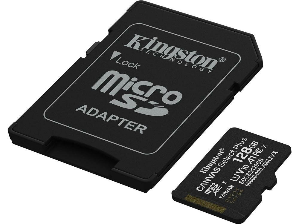 Карта памяти Micro SDXC 128GB Kingston Canvas Select Plus Gen3 A1 SDCS3/128GB с адаптером