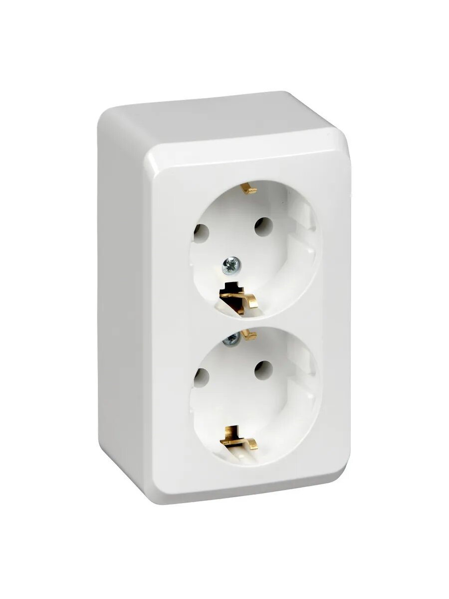 Розетка Systeme Electric Этюд, двухместная, с заземлением, IP20, белая