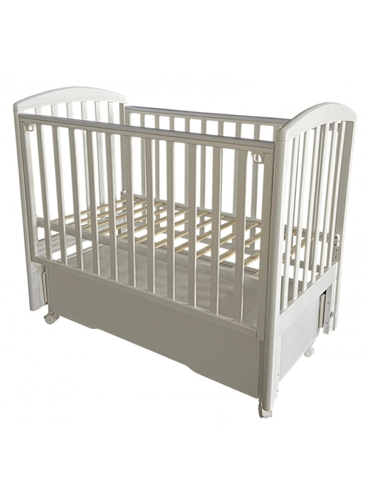 Кроватка детская для новорожденных Антел Люси-2 с универсальным маятником, колесами и ящиком, береза, лунная ночь