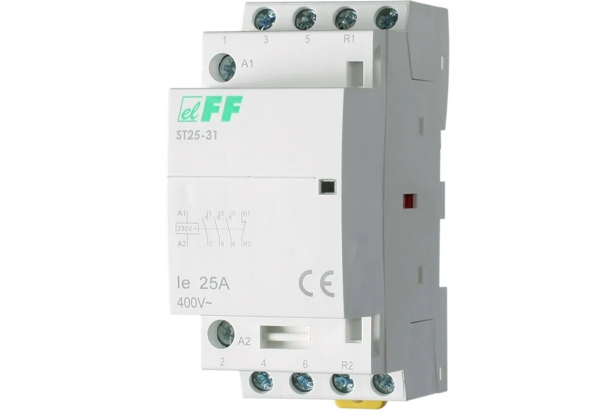 Контактор модульный Евроавтоматика F&F ST25-31 4 полюса, 25 A, IP20, DIN‑рейка, пластиковый корпус, 230 V, модульная ширина 2, вес 0.168 кг