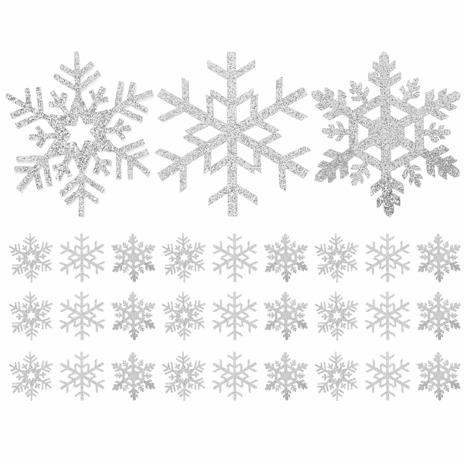 Материалы для изготовления аксессуаров для волос своими руками: аппликации из ткани в виде снежинок, украшения, цветы из ткани (по 10 штук каждого дизайна: серебряная ветка, якорь и пятиконечная звезда) 30 шт.