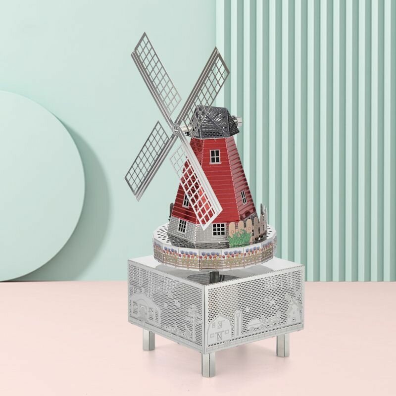Металлическая сборная модель / музыкальная шкатулка, MicroWorld "Большая ветряная мельница", соберите сами, 3D пазл / головоломка конструктор для малышей, подарок для девочки