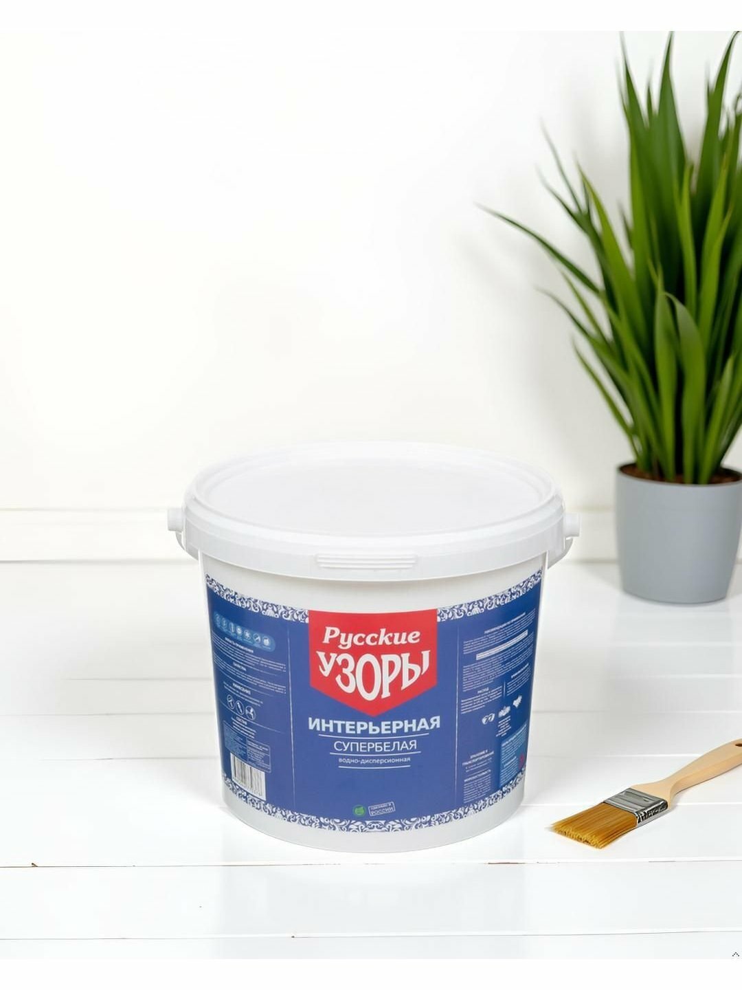 Краска водно-дисперсионная Русские узоры интерьерная матовая супербелая 6.5 кг для стен и потолка для внутренних работ