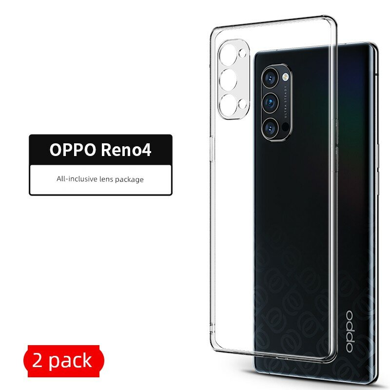 Прозрачный чехол из силикона с полным покрытием для OPPO Reno4 Pro противоударный узкий 2 шт