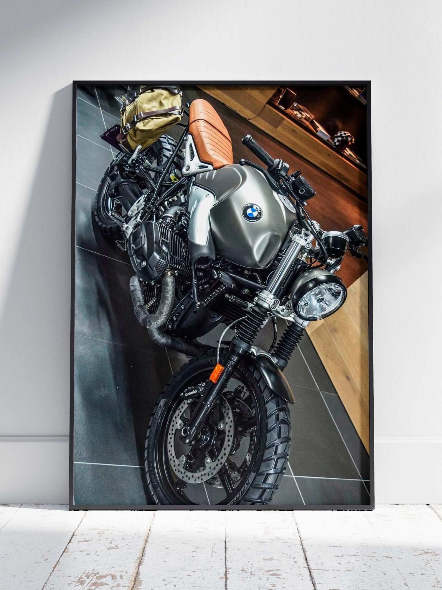 Плакат на стену для интерьера Мотоцикл (BMW R nineT 13) - Постер по мото и байкам формата A4 (21x30 см)