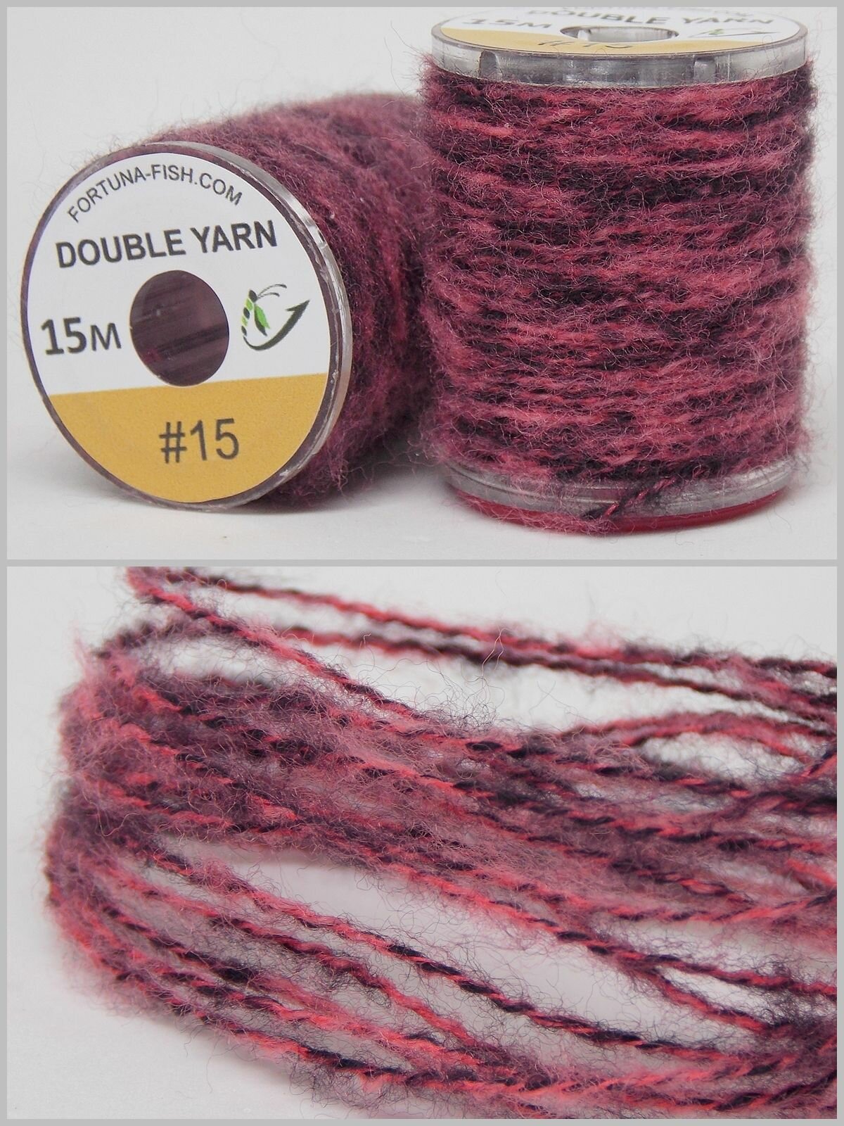 Пряжа Double Yarn #15 - Black / Salmon Pink (15 м.)