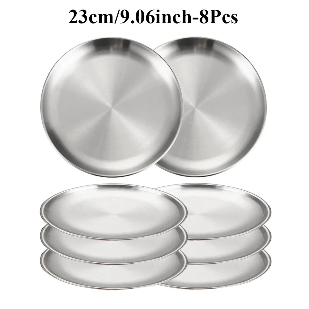 Набор металлических тарелок из нержавеющей стали 8 шт. 23cm-8Pcs-Silver