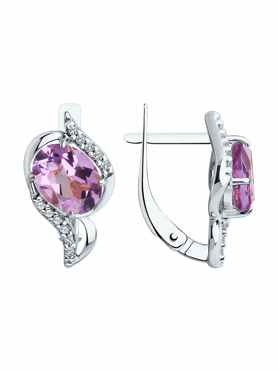 Серьги серебро, 925 проба, родирование, фианит, аметист