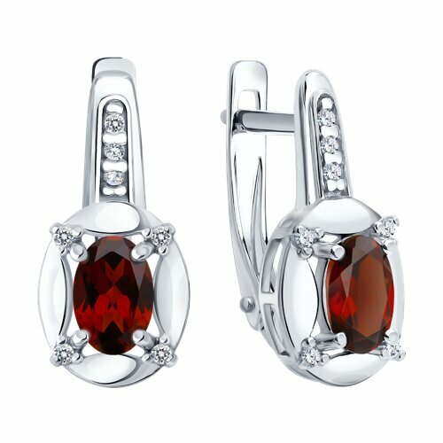 Серьги The Jeweller, серебро, 925 проба, родирование, фианит, гранат, длина 1.6 см, , красный — фото 1