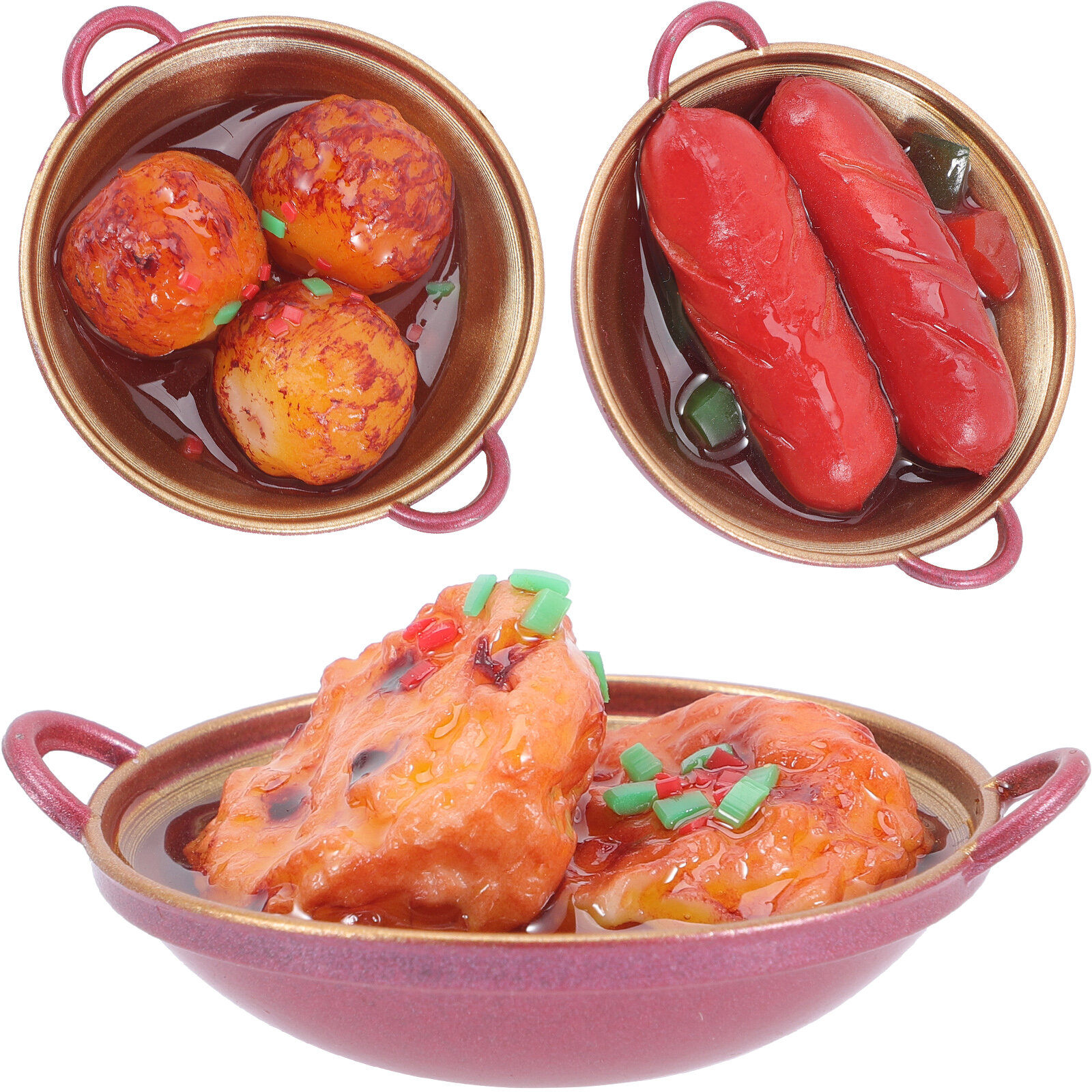 Миниатюрная игрушечная еда, реалистичная модель сухой кастрюли, миниатюрная кухонная утварь для кукольного домика, забавная игрушка для ролевых игр, 3 шт. (сосиска + мясная котлета + фрикаделька)