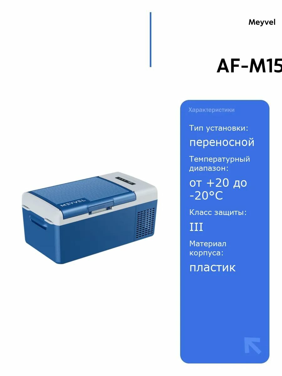 Автохолодильник Meyvel AF-M15 15л, компрессорный, переносной, с температурным диапазоном от +20 до -20 C, для путешествий