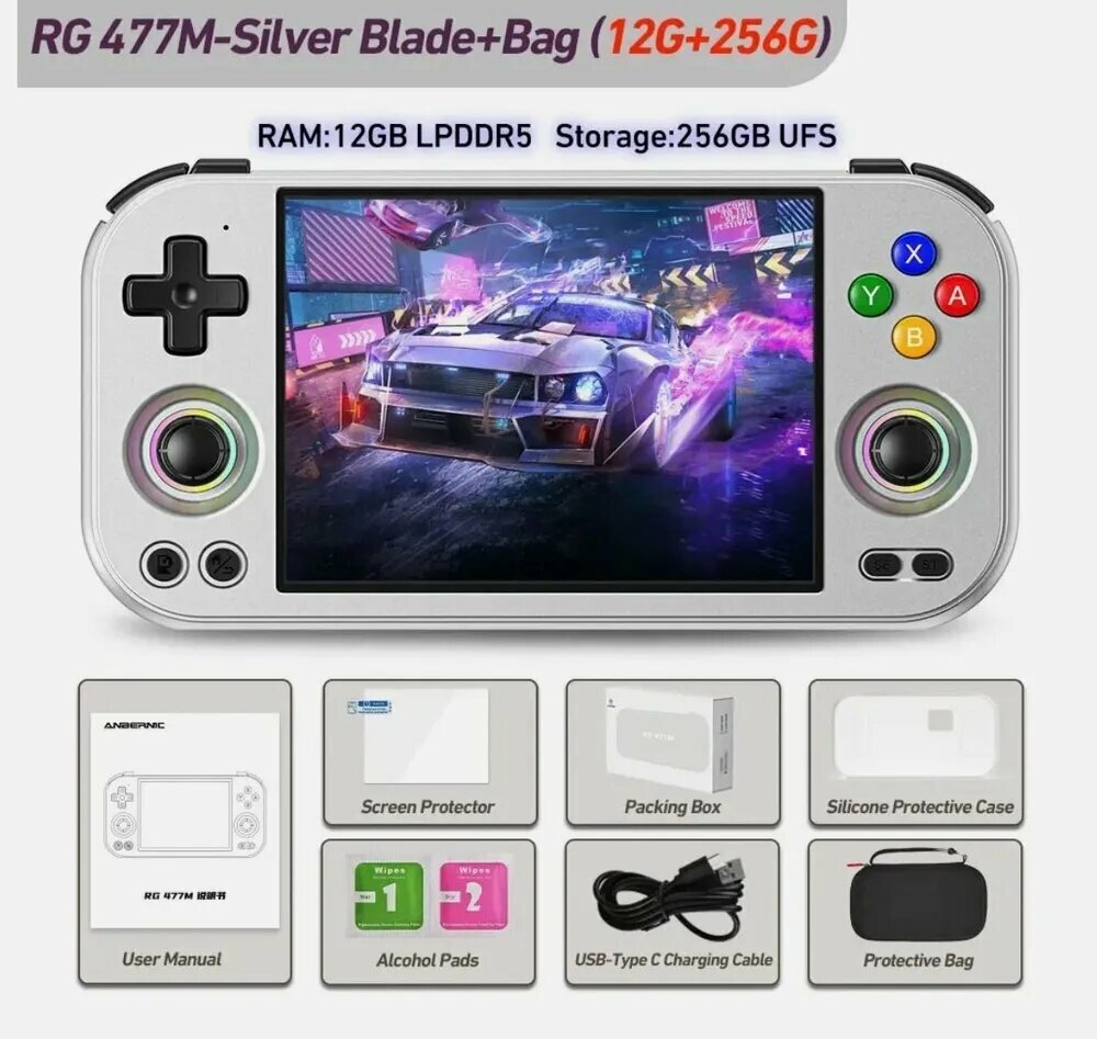 Android Игровая консоль Anbernic RG477M Max 2025, 12 ГБ+256 ГБ 4,7-дюймовый LTPS-дисплей из алюминиевого сплава с ЧПУ, 120 Гц, 500 нит, флагманская портативная консоль Dimensity 8300 на Android