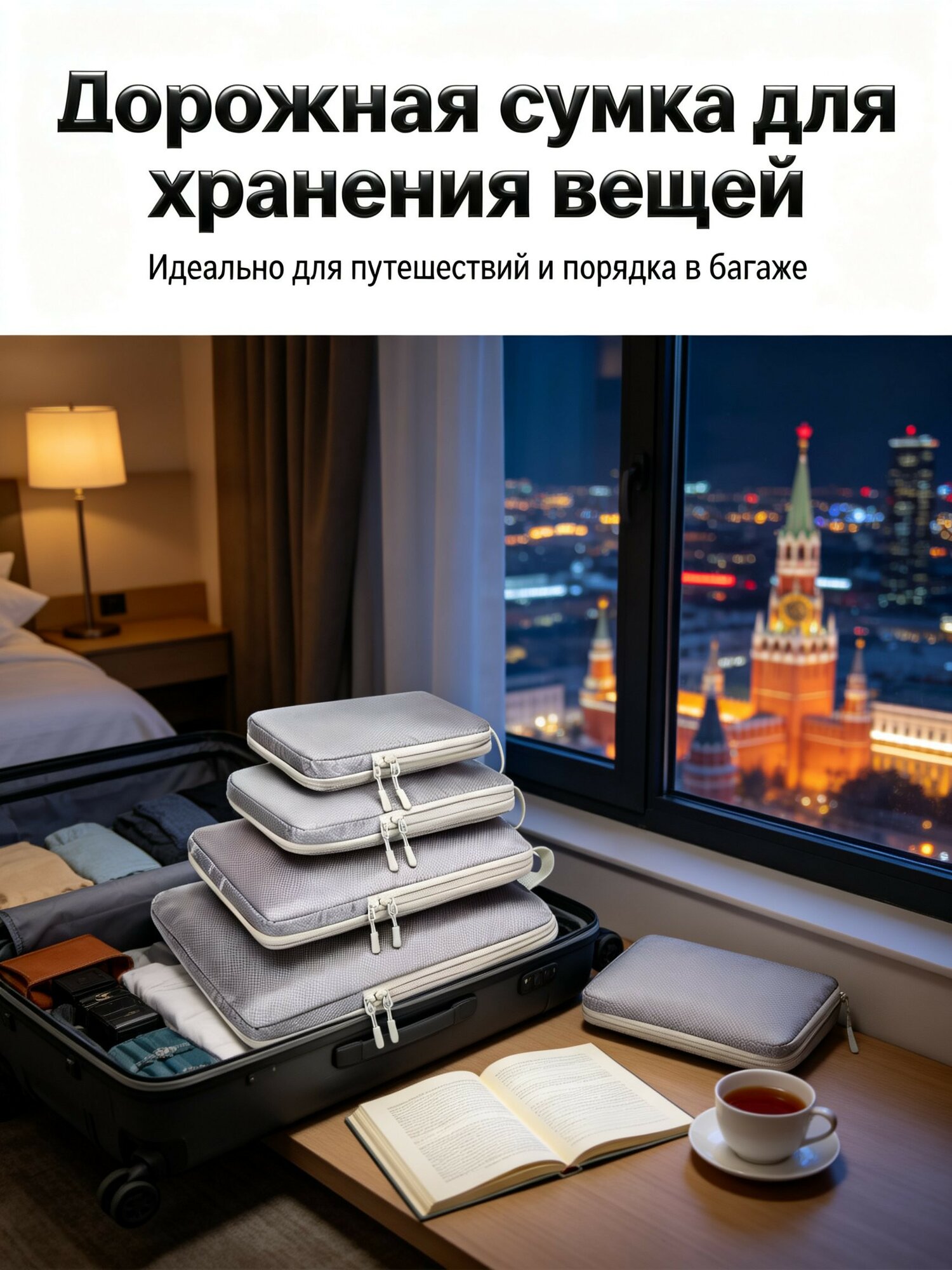 Набор из 4 дорожных сумок для хранения вещей, сжимаемые и расширяемые органайзеры для одежды, обуви, белья и документов