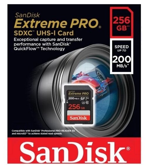 Карта памяти Sandisk Extreme Pro SDXC UHS-I U3 V30 256Gb (200/140 MB/s)