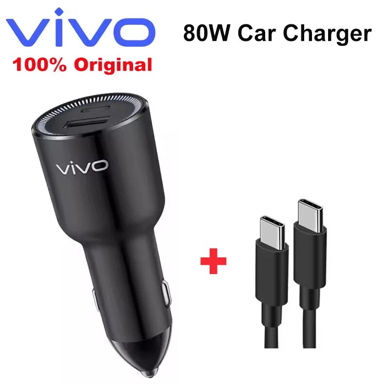 Оригинальное автомобильное зарядное устройство vivo 80W Flashcharger с двумя портами USB A и Type-C, с кабелем, для X70, X80, X90 Pro, X100 Ultra, S19, S18, S17, IQOO