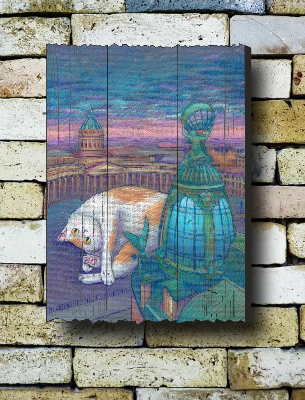 Картина на досках "Питерские коты: Дом книги"