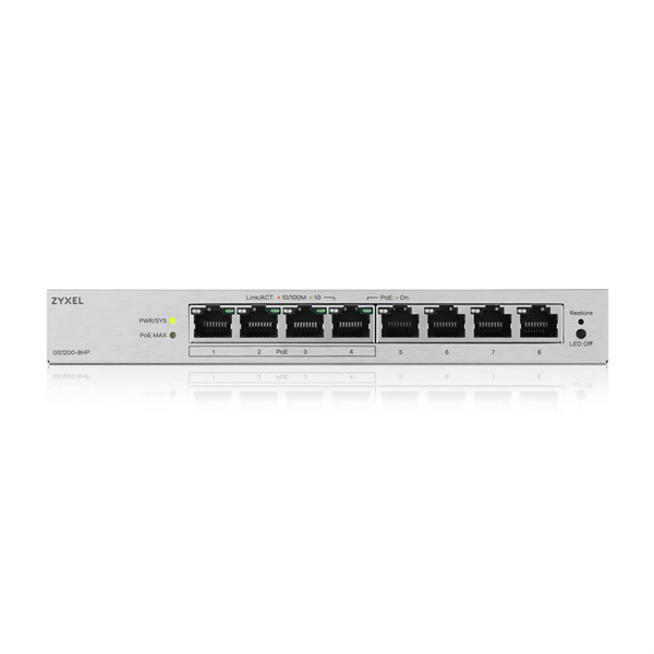 Коммутатор GS1200-8HPV3-EU0101F (L2) 8x1Гбит/с 4PoE+ 68W