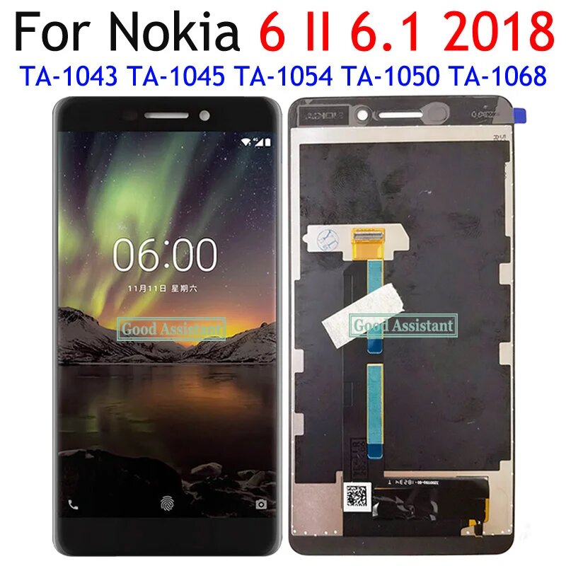 5,5 "черный для Nokia 6 II 6,1 2018 TA-1043 TA-1045 TA-1054 TA-1050 TA-1068 ЖК-дисплей с цифровым преобразователем сенсорного экрана в сборе