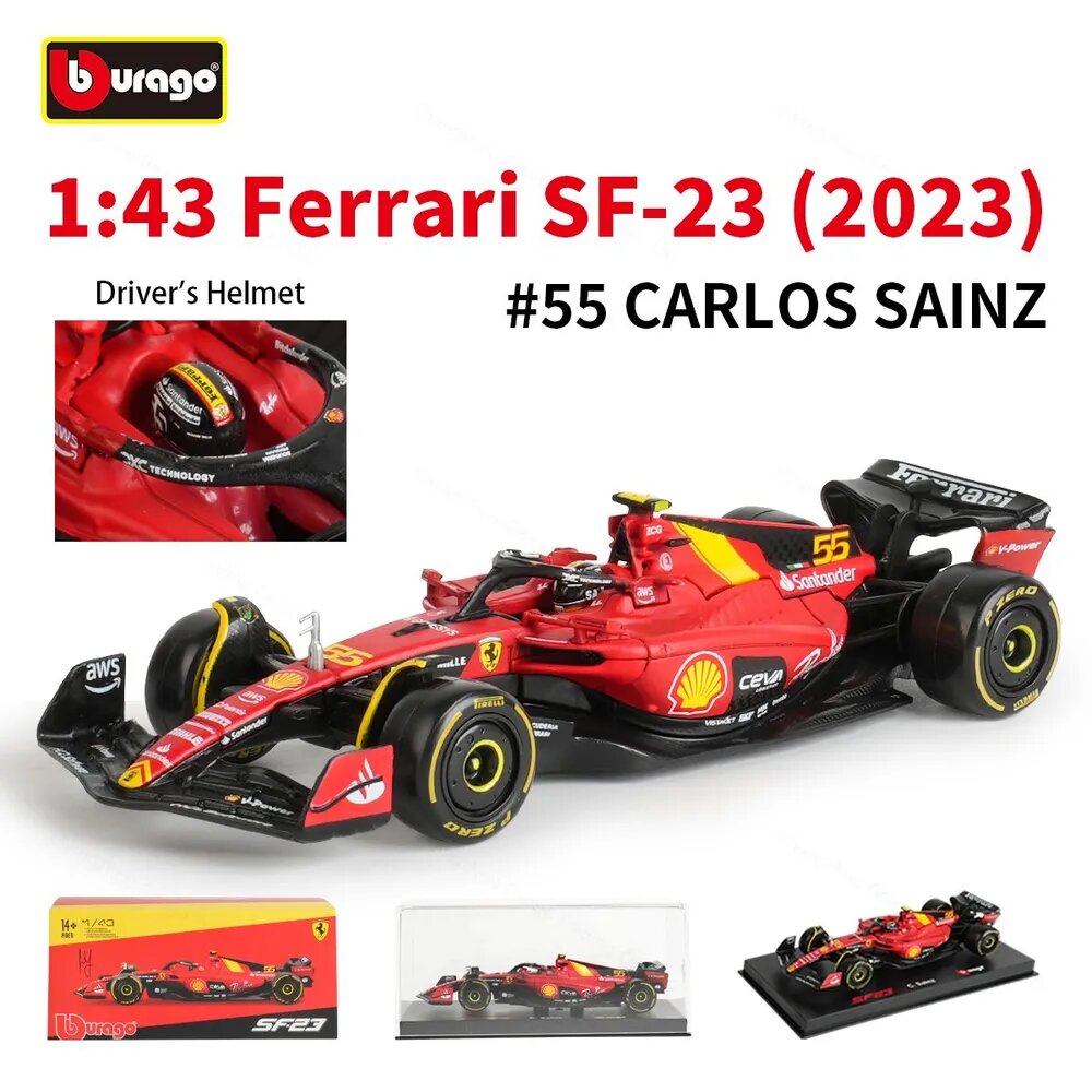 Акриловая прозрачная коробка Bburago 1:43 Ferrari 2023 SF-23 Монца Формульный болид Формулы-1, Литые под давлением автомобили, коллекционная модель гоночных игрушек
