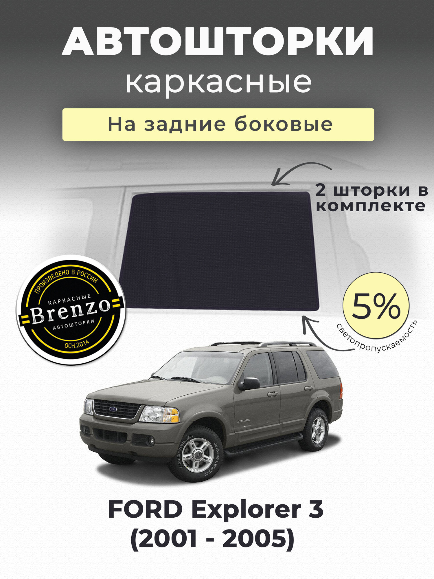 Каркасные шторки FORD Explorer 3 5дв. (2001-2005) на задние двери 5%, сетки от солнца в машину
