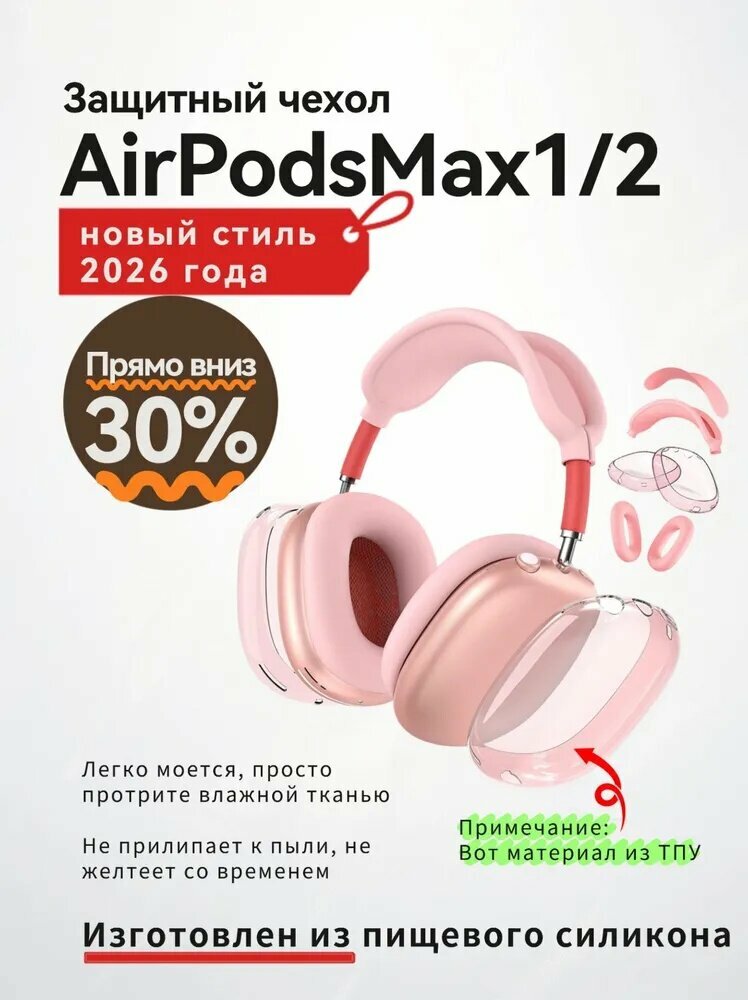 AirPods Max1/2 силиконовые, прозрачные TPU, защитная оболочка 4-в-1