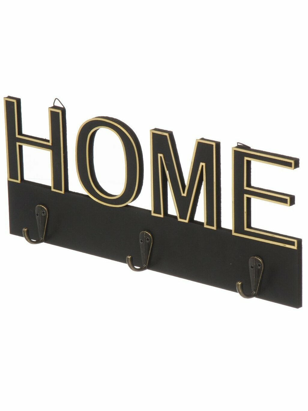 Ключница настенная Home черная 30х12 см из МДФ с 3 крючками для прихожей, декоративное панно для ключей, модель A200143