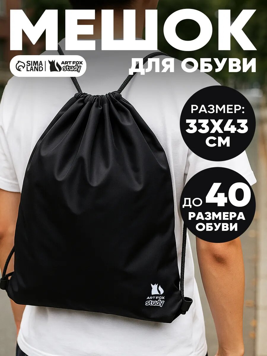 Мешок для обуви, болоньевый материал, цвет чёрный, 30 х 40 см, 1 сентября