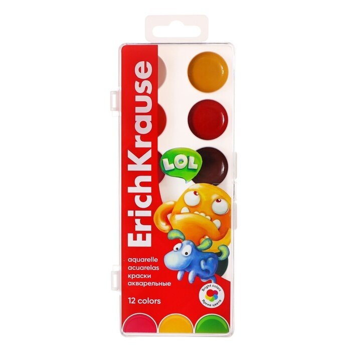 Краски акварельные Erich Krause 12 цветов пластик, Jolly Friends с европодвесом (61366)