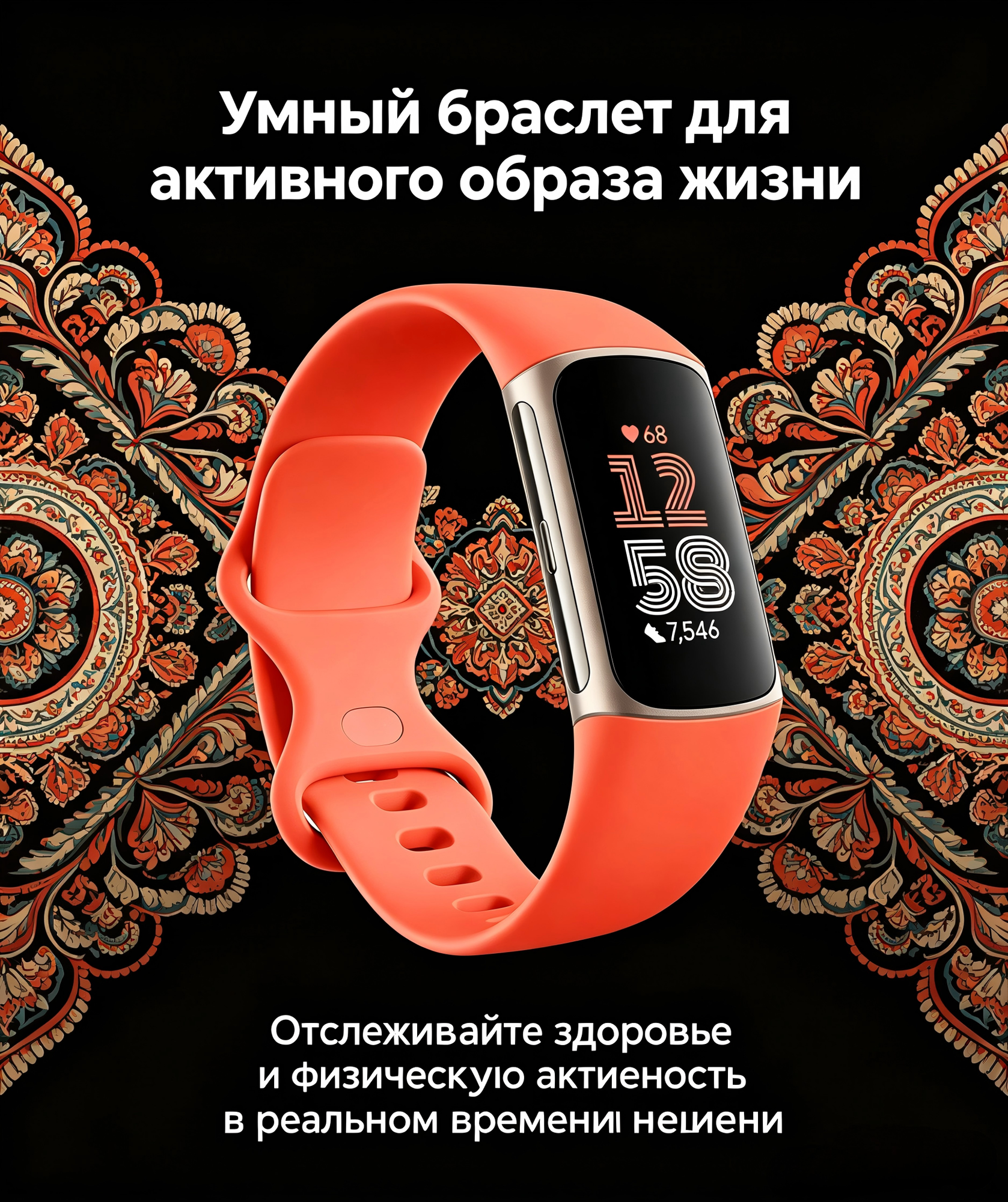 Фитнес-браслет, Fitbit Charge 6, коралловый: Мониторинг активности, сна, стресса, Google Карты+подписка на 6 месяцев