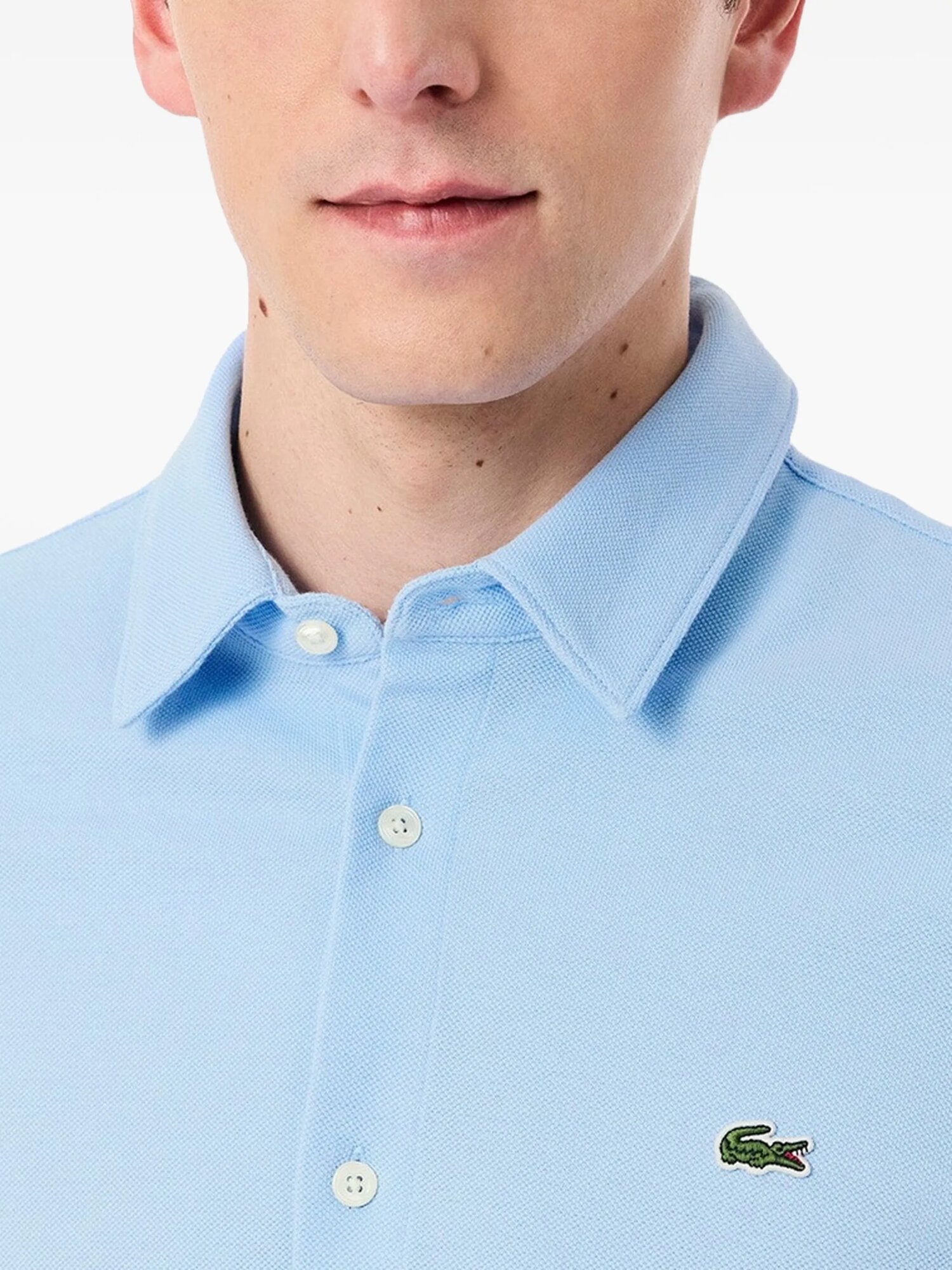 Рубашка LACOSTE Logo-patch piqué shirt, размер M, Синий принт — фото 1