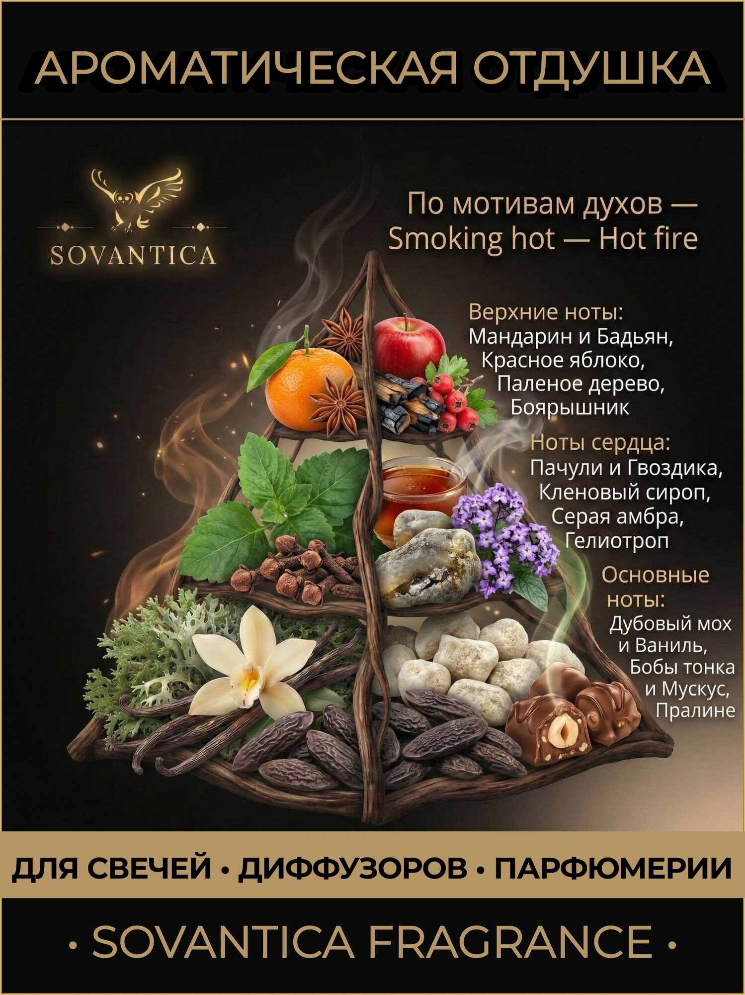 K • Парфюмерная отдушка 50 г Smoking hot unisex Hot fire, Sovantica