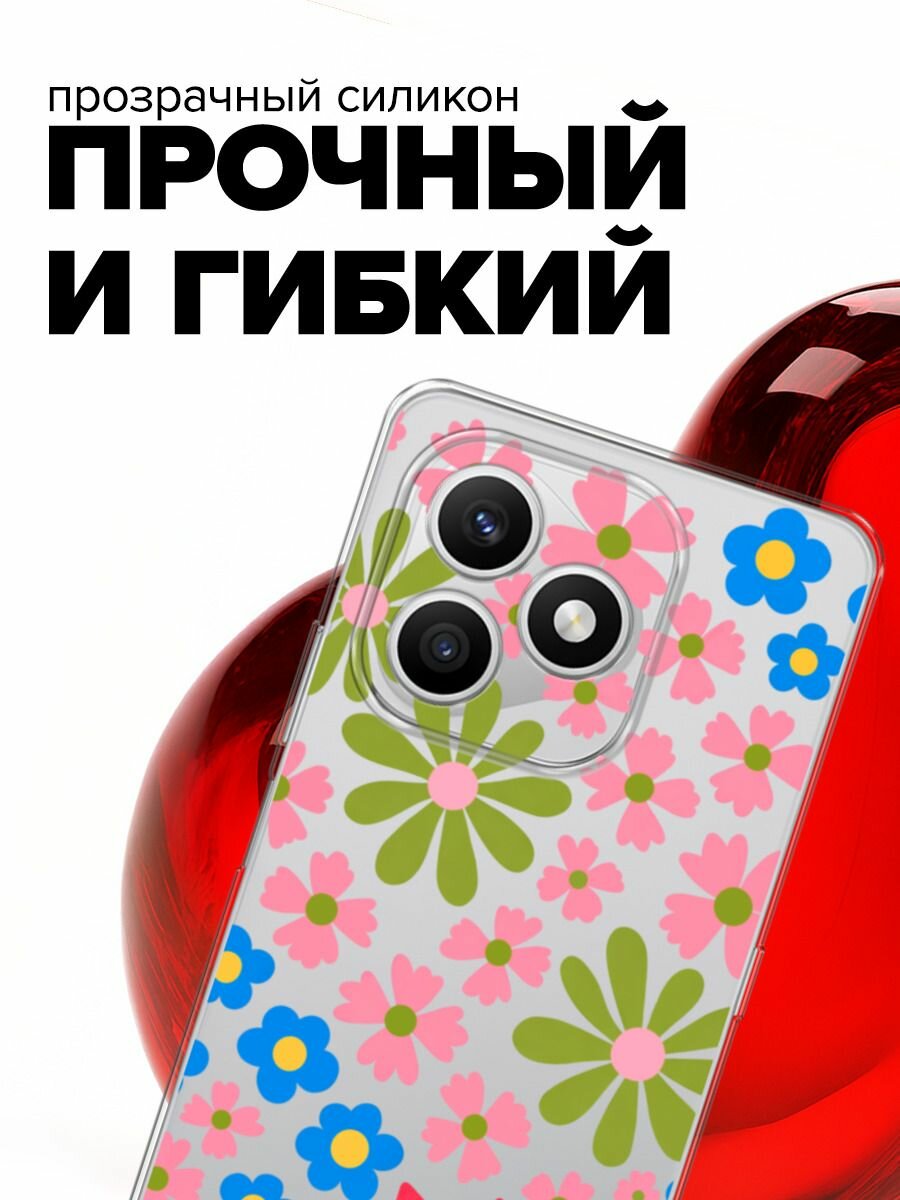 Чехол на Honor X8d / Хонор X8d с принтом Яркий узор с цветами — фото 1