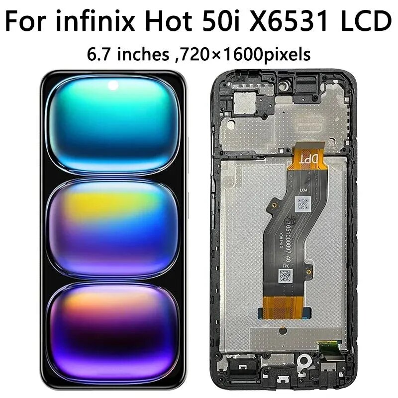 6.7 дюймов для Infinix Hot 50i, X6531, X6531B, LCD дисплей с рамкой, сенсорный экран, дигитайзер, сборка панели