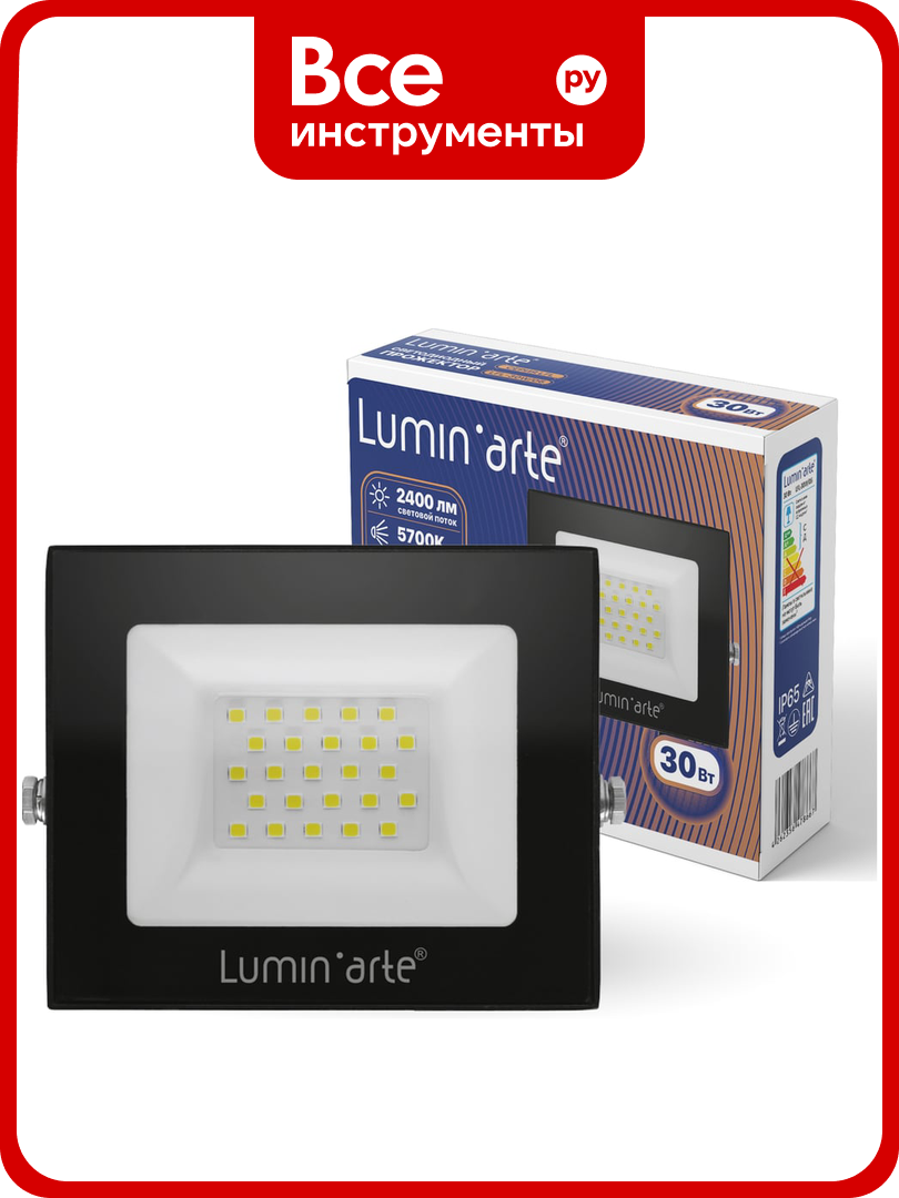Светодиодный прожектор Lumin'arte 30Вт, 5700К Холодный свет, IP65, 2400Лм, черный LFL-30W/06