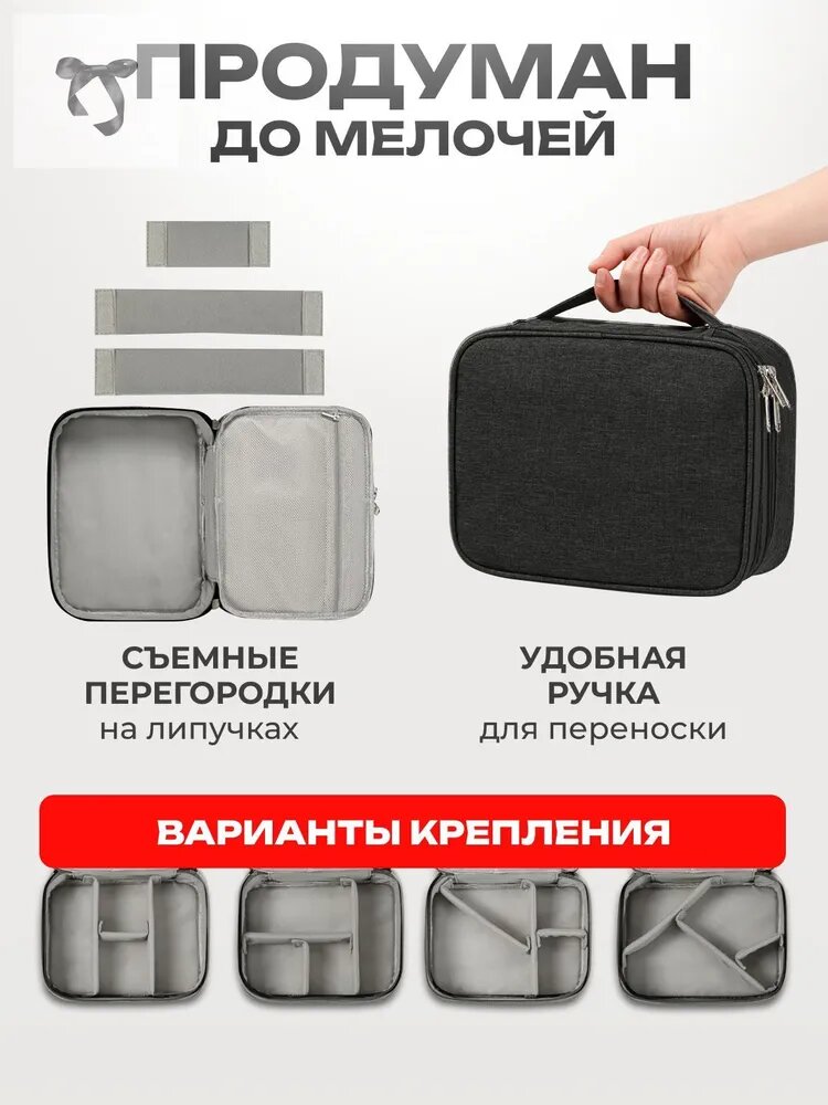 Сумка трансформер-рюкзак, органайзер для проводов дорожный, чехол для проводов, 16 отсеков, полиэстер — фото 1