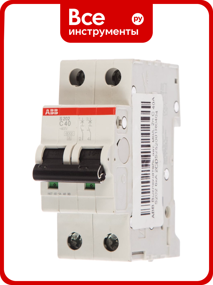 Автоматический модульный выключатель ABB 2п C S202 6кА 40А 2CDS252001R0404 серый корпус модульный тип DIN-рейка