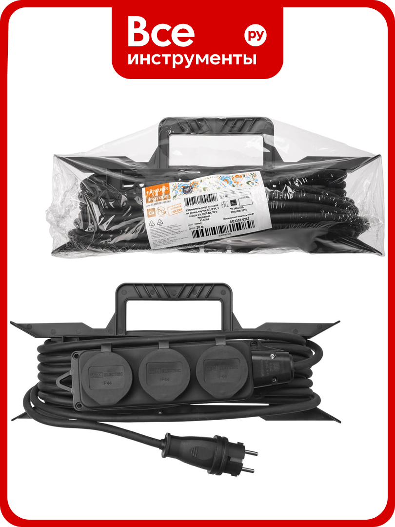 Удлинитель TDM ELECTRIC SQ1307-0247, длина кабеля 20м, 3 розетки, IP44
