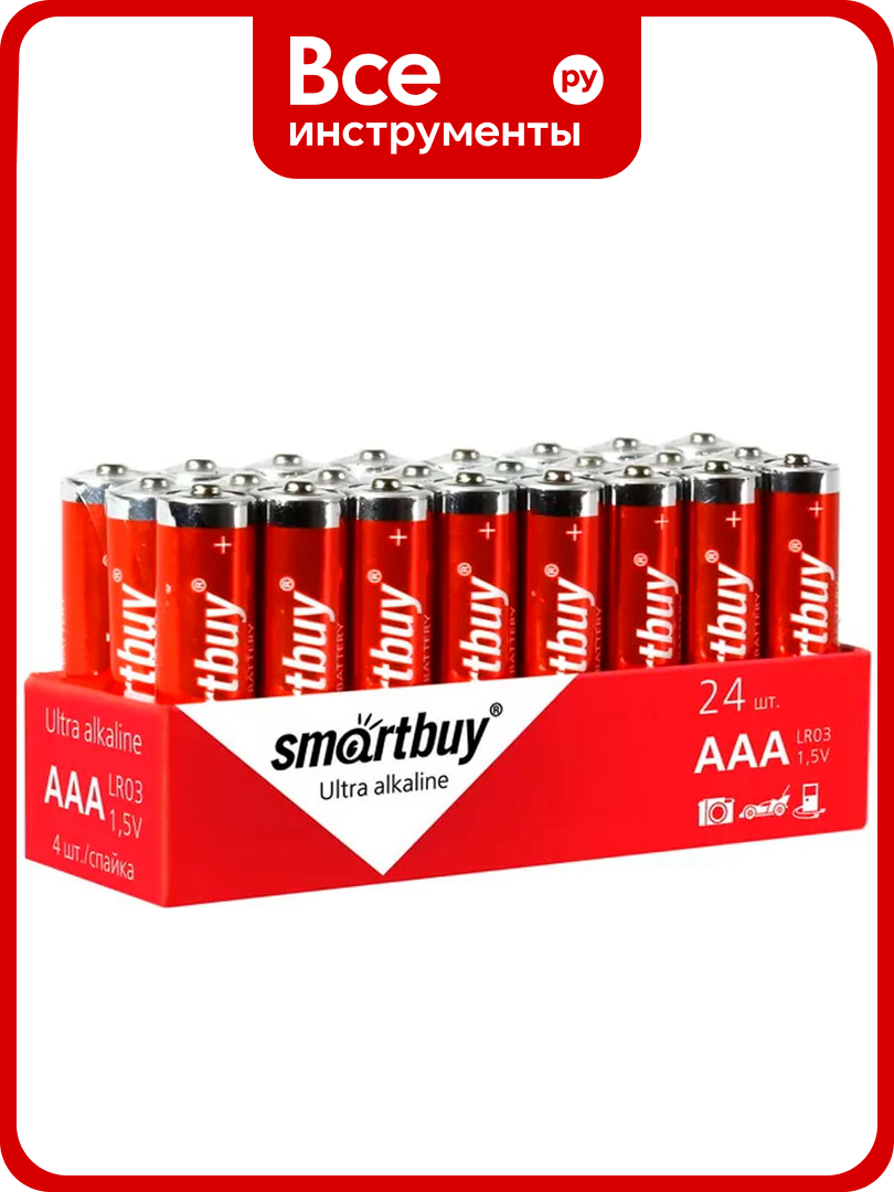 Батарейка Smartbuy щелочная мизинчиковая AAA (LR03) – алкалиновый элемент, подходит для техники, упаковка
