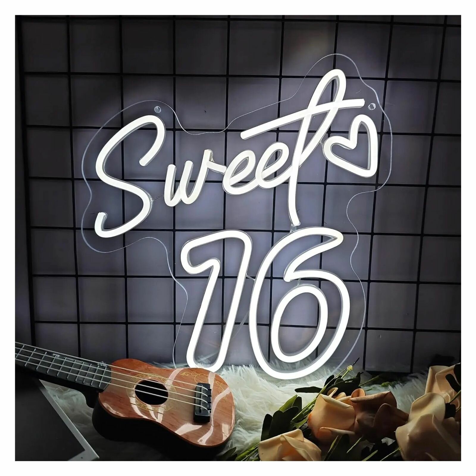 Неоновая вывеска Sweet 16 для вечеринки, светодиодная подсветка с USB-подключением и регулировкой яркости 33X30cm