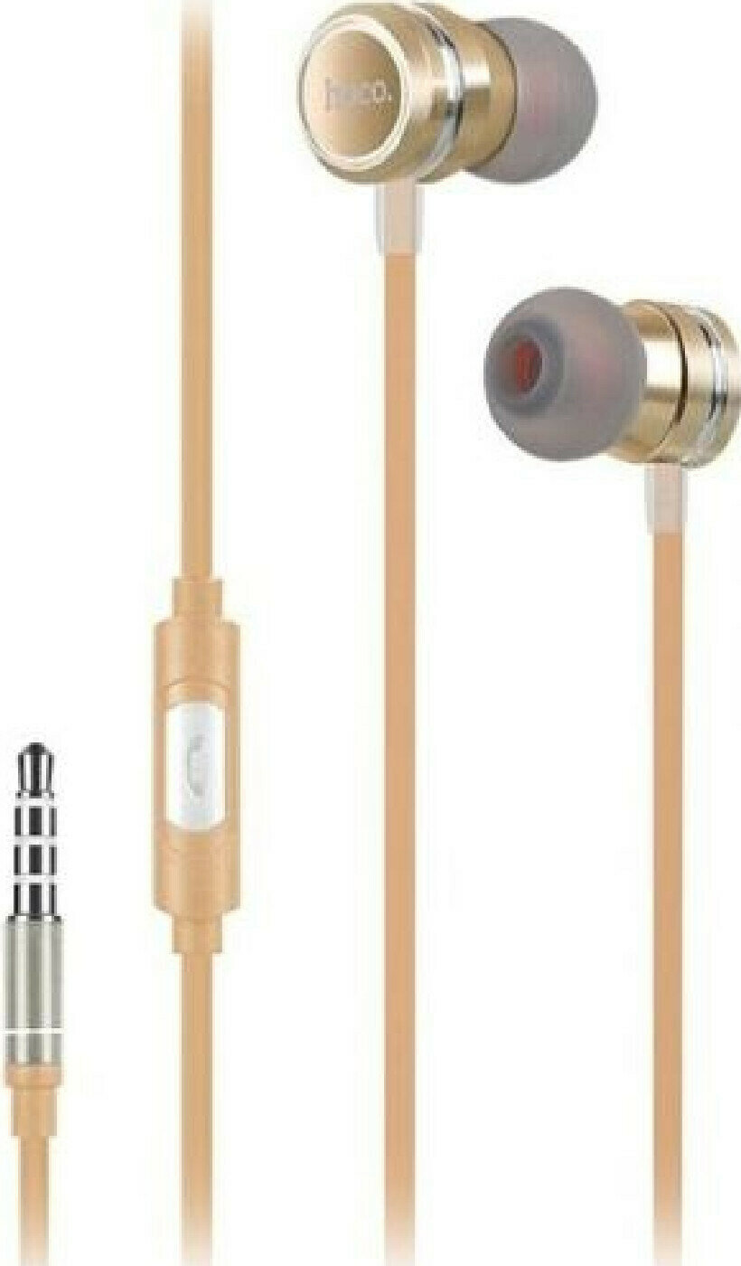 91291 наушники вкладыши С микрофоном HOCO M16 LING SOUND METAL GOLD (золотистые)