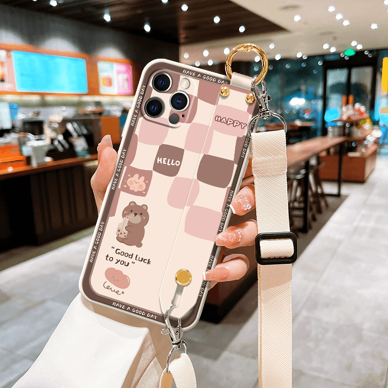 IPhone 12 Pro Силиконовый ударопрочный чехол для женщин в цвете античного белого с коричневым ромбовидным узором