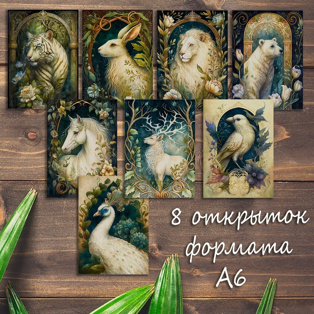 Большой набор открыток Животные, 8 штук