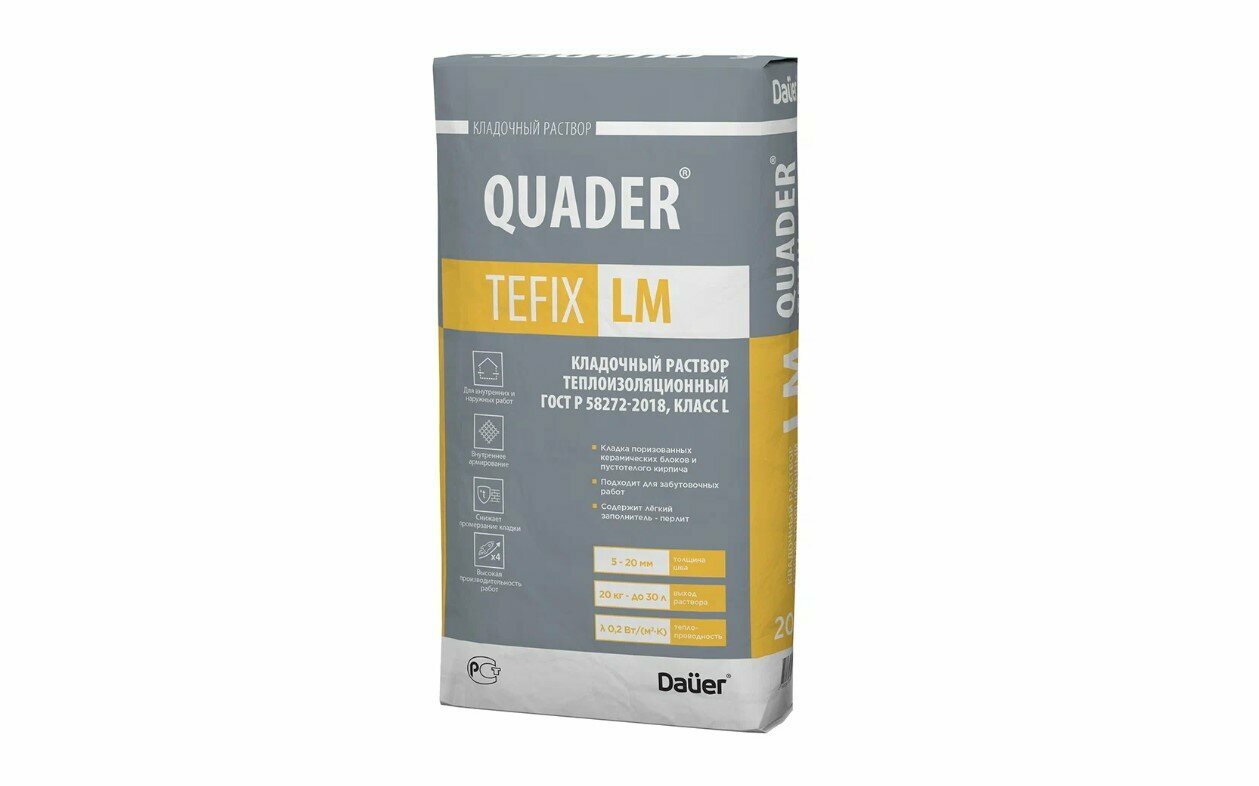 Смесь кладочная теплоизоляционная Dauer Quader Tefix LM серая 20 кг